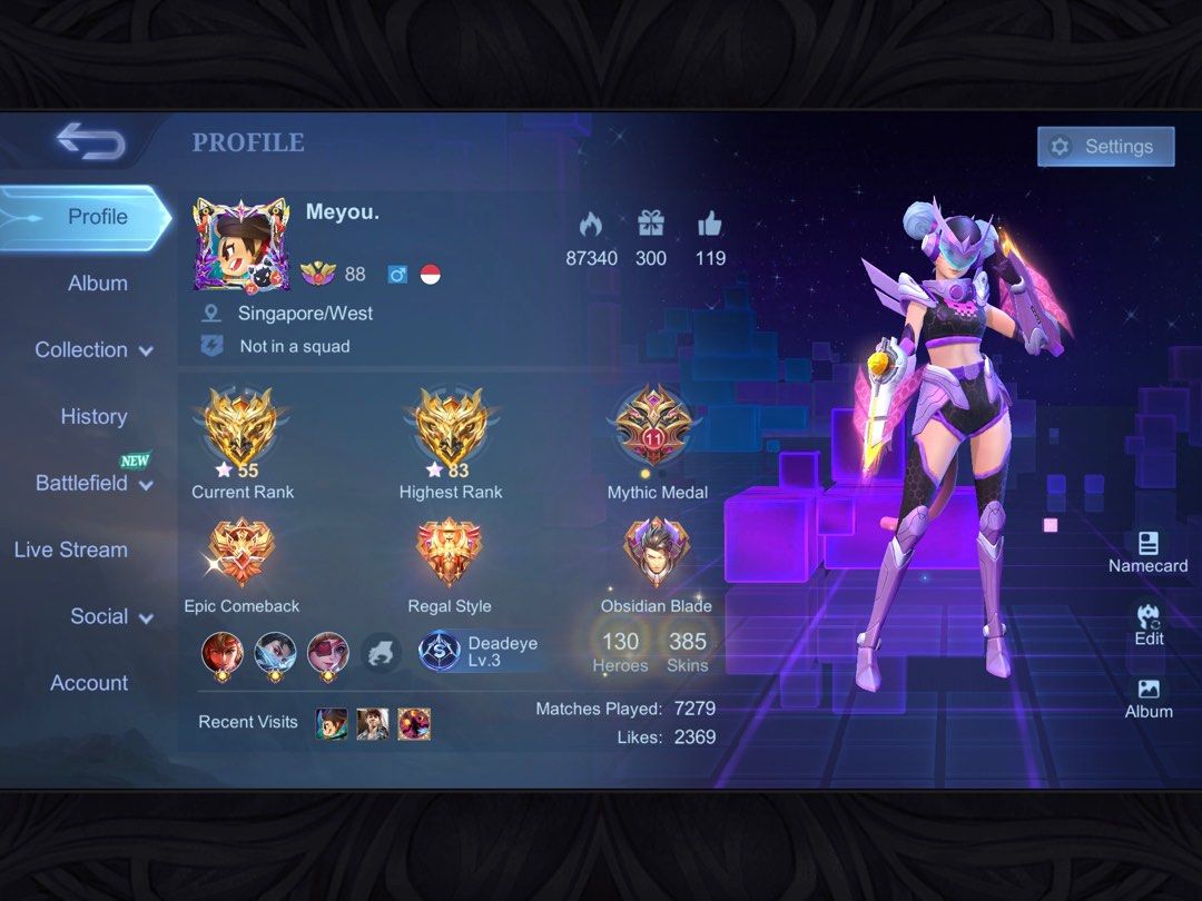 Mobile Legends Account - Mythic Medal, 130 Heroes, 385 Skins. Original ...