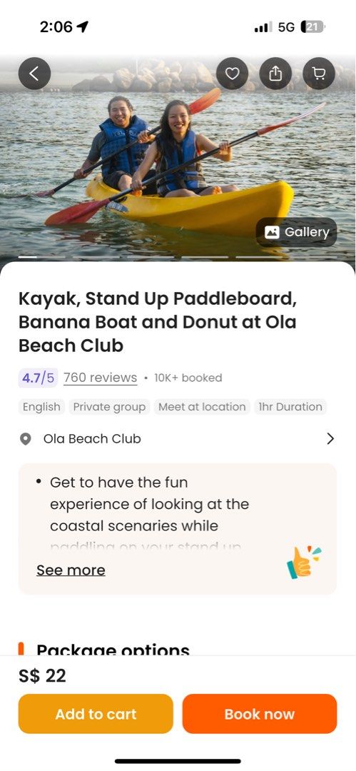 Sentosa Kayaking Ola Beach Club e-ticket (Discovery Pass), Tickets ...