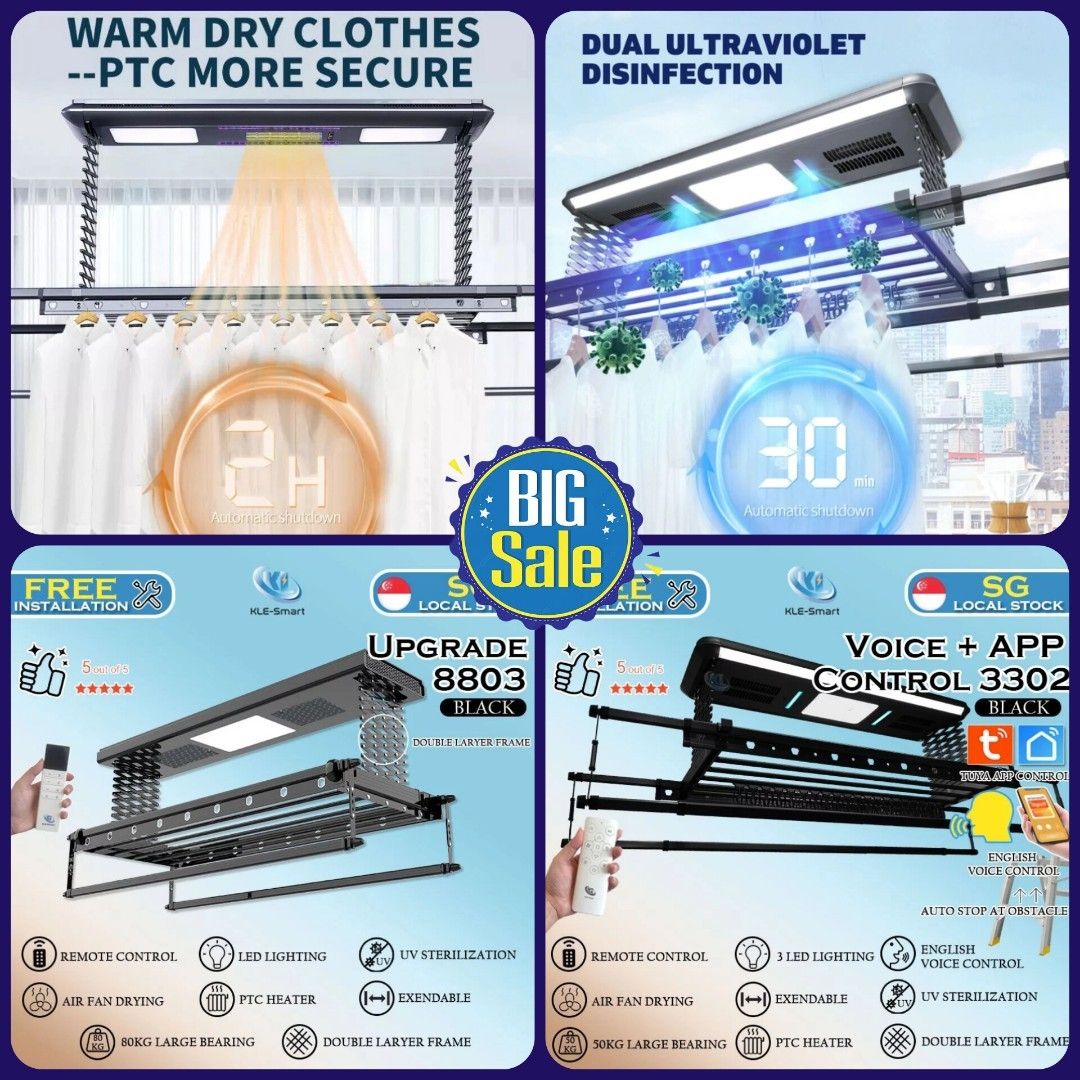 Smart App-Controlled Electric Clothes Drying Rack Ceiling-Mounted with ...