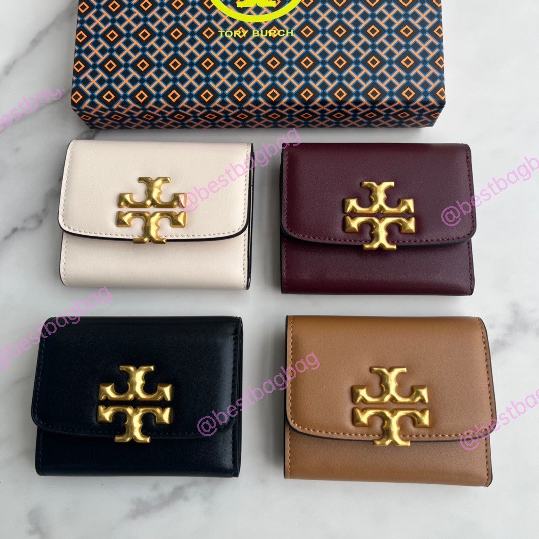 Tory Burch TB small wallet available in four colors off-white, burgundy ...