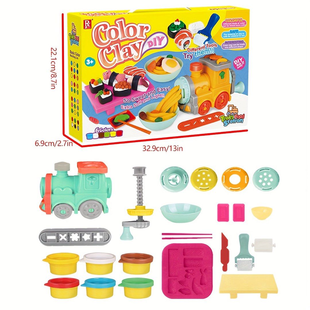 3678) 🍣 Color Clay DIY Train Station Play Dough Set | Extruder Toy for ...
