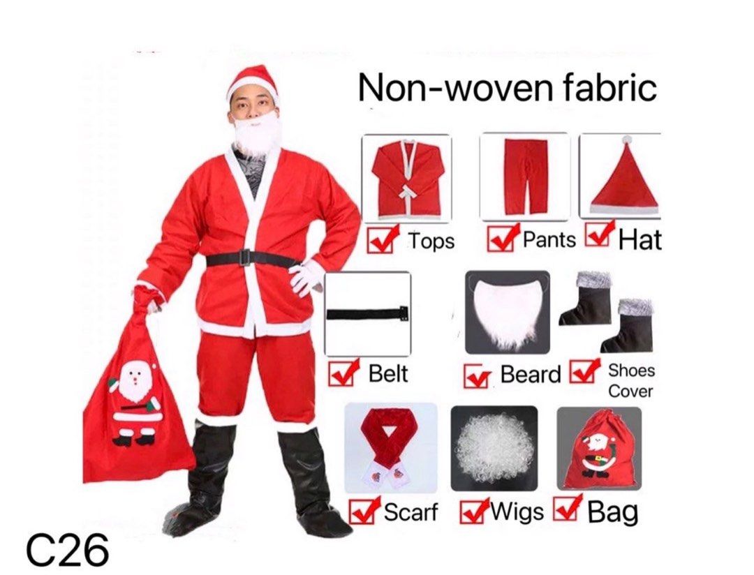 9pcs Adults Santa Claus Costume Outfit Cosplay Christmas Party ...