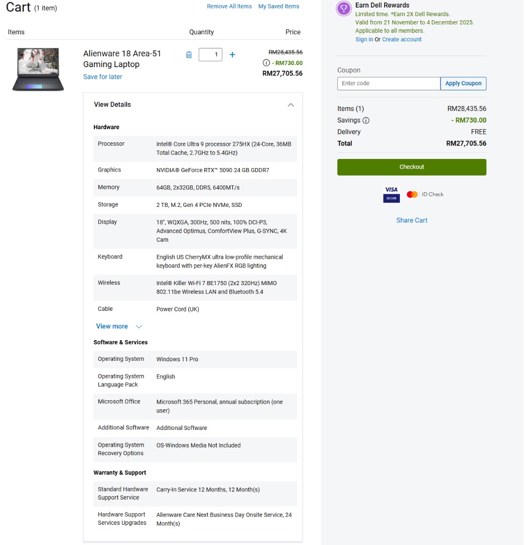 RTX 5090 24GB GDDR7 Alienware Area-51 (by Dell Malaysia) 2TB PCIe NVMe ...