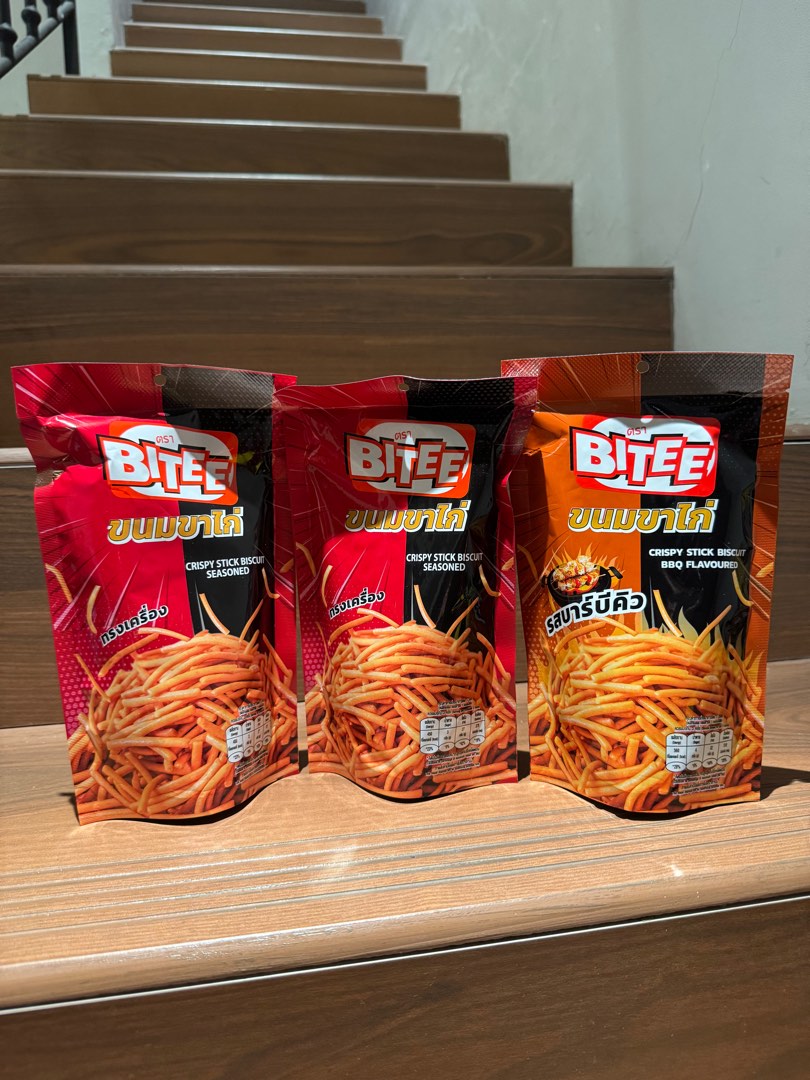 Bitee crispy stick seasoned bbq snack thailand, Makanan & Minuman, Snek ...