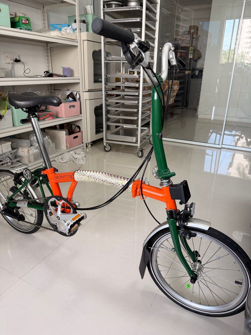 Brompton C Line 6-speed Folding Bike - Orange and Green, Sports Equipment, Bicycles & Parts ...