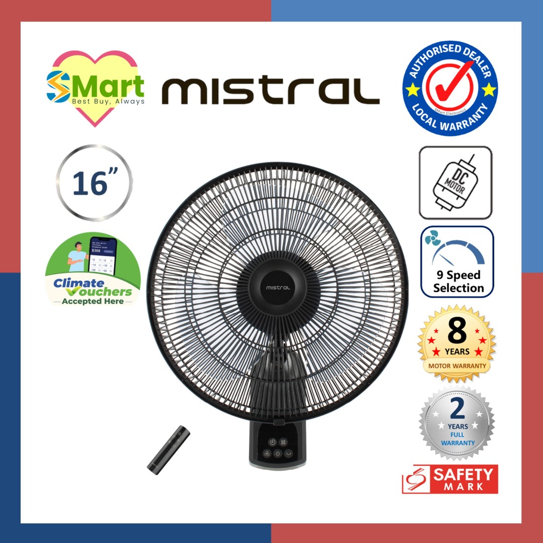 CLIMATE VOUCHER APPROVED Matt Black 16" BLDC Wall Fan With Remote ...