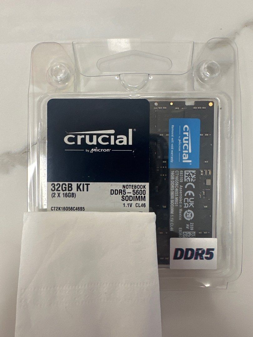 Crucial DDR5-5600 32GB 16GB x2 筆記型電腦記憶體, 電腦＆科技, 電腦周邊及配件, 電腦周邊產品 - Carousell