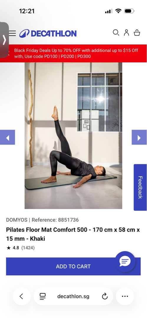 Domyos Pilates Mat 170x58x1.5cm in Khaki, Sports Equipment, Exercise ...