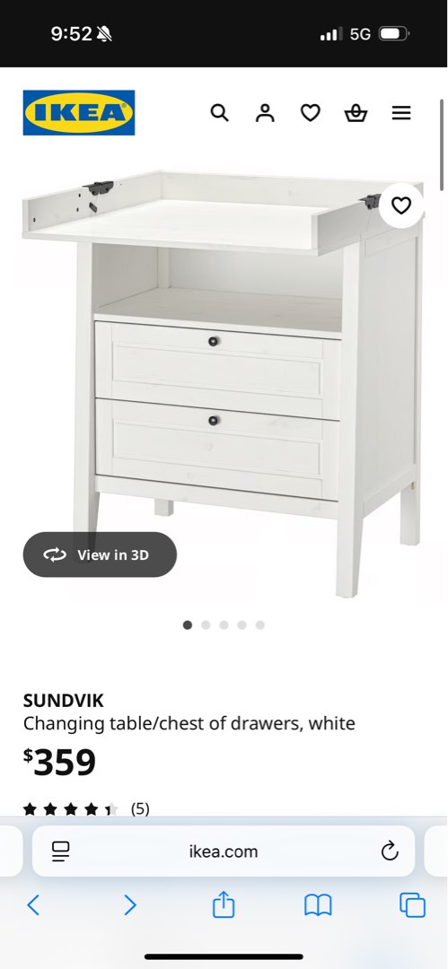 IKEA SUNDVIK Changing Table/Chest of Drawers - White, Babies & Kids ...