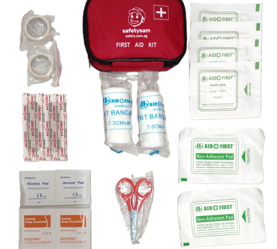 Red Cross First aid kit, scissors, bandage, alcohol wipe, tap, sterile ...