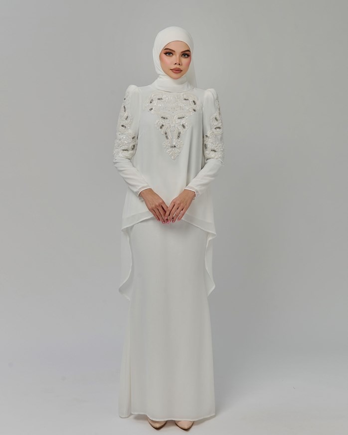 Ruqayyah (Fishtale) White Baju Kurung YNALEE, Women's Fashion, Muslimah ...