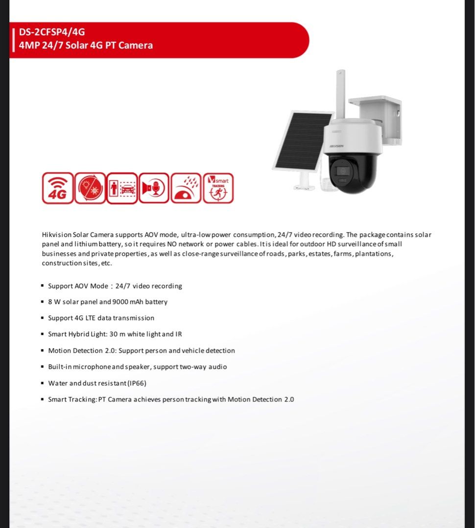 Solar PT Camera DS-2CFSP4/4G 4MP Solar PT Camera, Furniture & Home ...