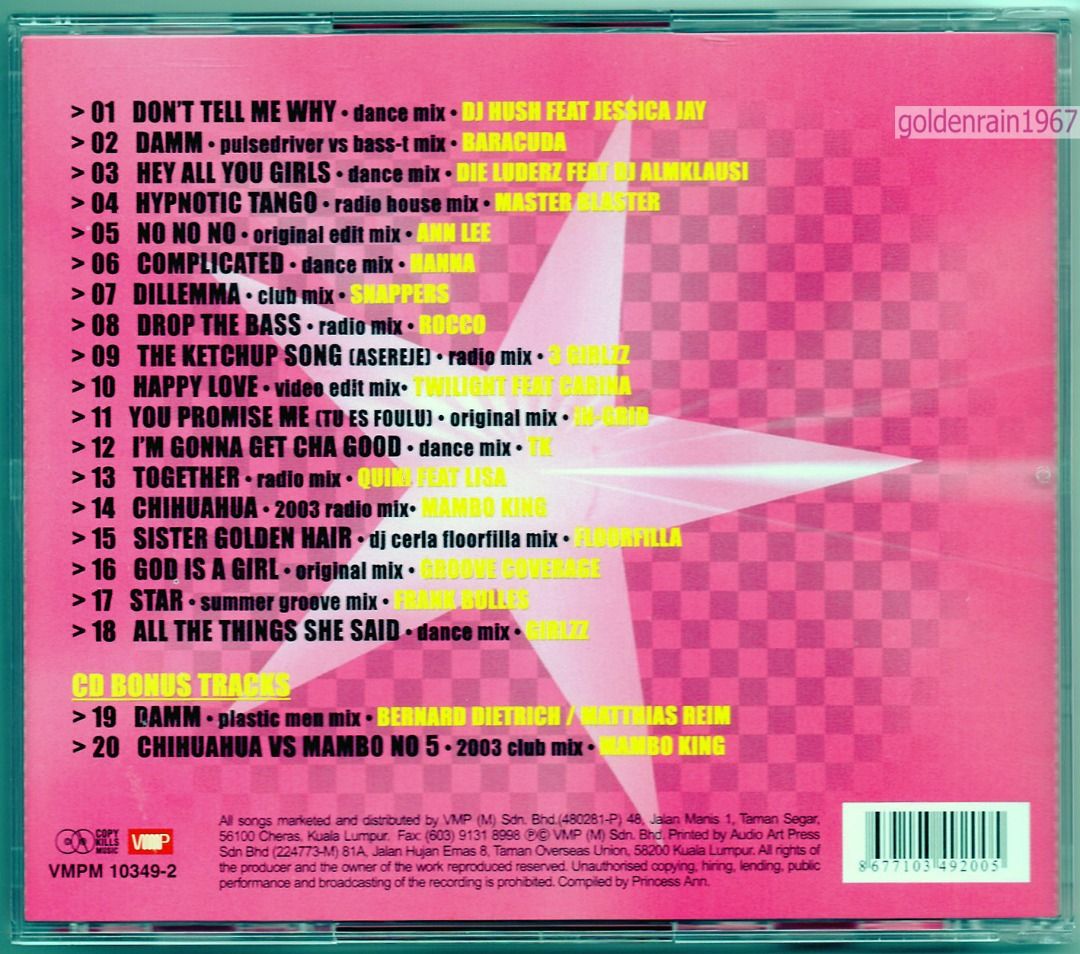 TOP HOTTEST POP DANCE HITS - Don't Tell Me Why / Damm VMP ORIGINAL CD ...