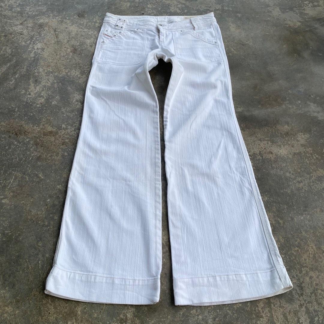 [30] - Diesel Wiggy White Studded Low Rise Y2K Flare Jeans, Women's ...