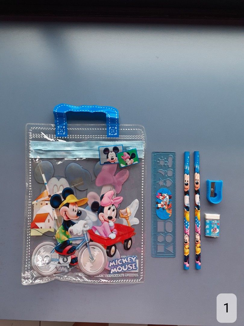 Brand New Mickey Mouse Stationery Set: Bag + Eraser + Sharpener + Ruler ...