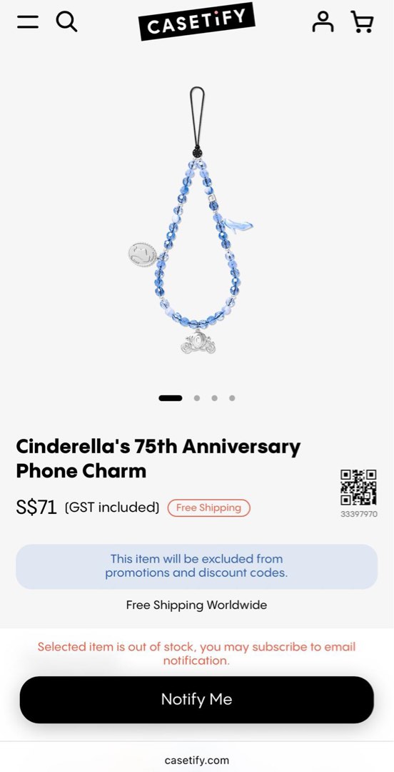 BNIB Casetify Cinderella 75th Anniversary Phone Charm, Mobile Phones ...