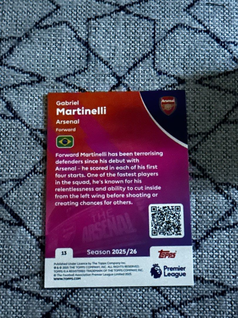 Gabriel Martinelli Topps Premier League 2025/2026 Topps 25/26 Arsenal ...
