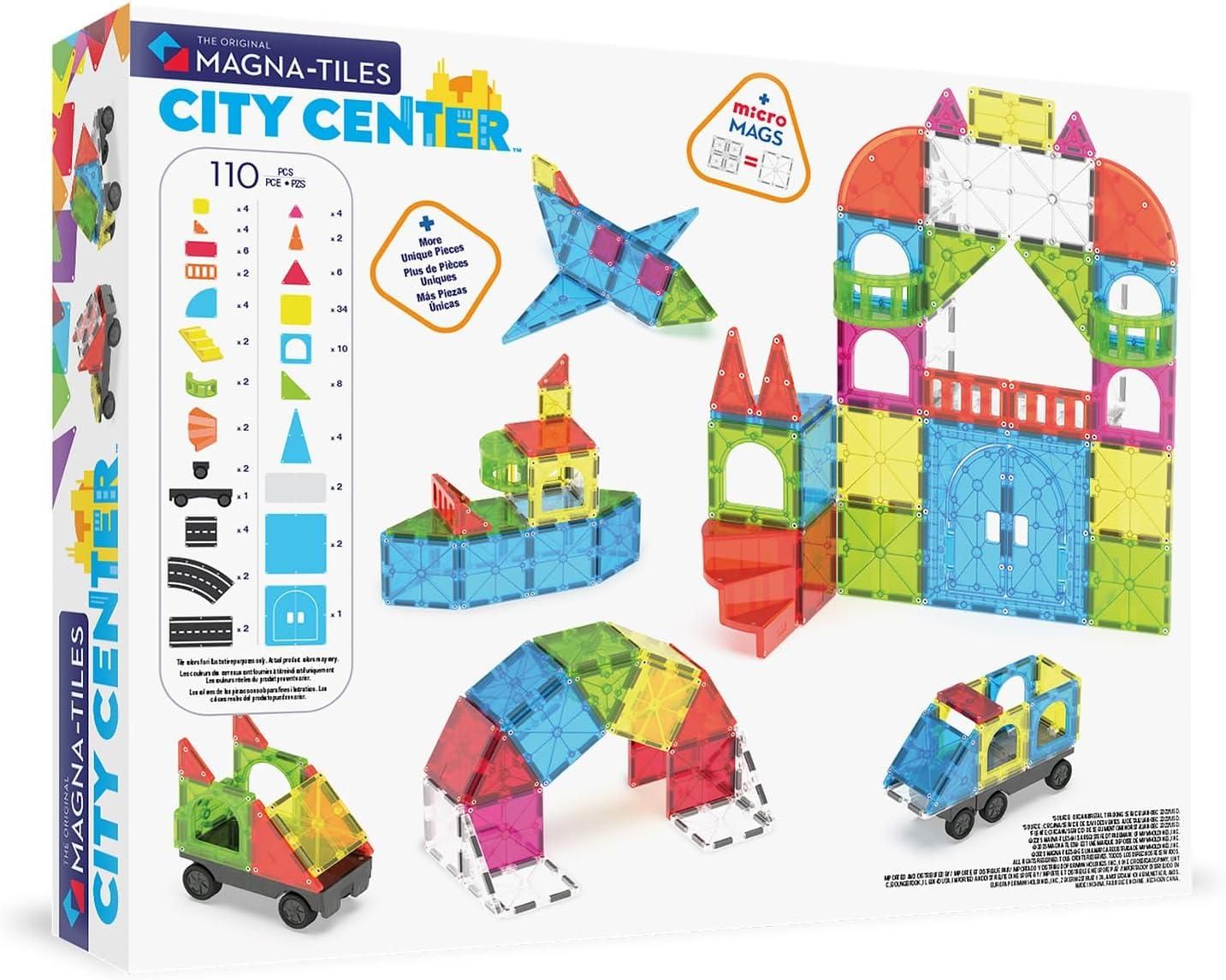 MAGNA-TILES City Center 110-Piece Magnetic Construction Set, The Original Magnetic Building ...
