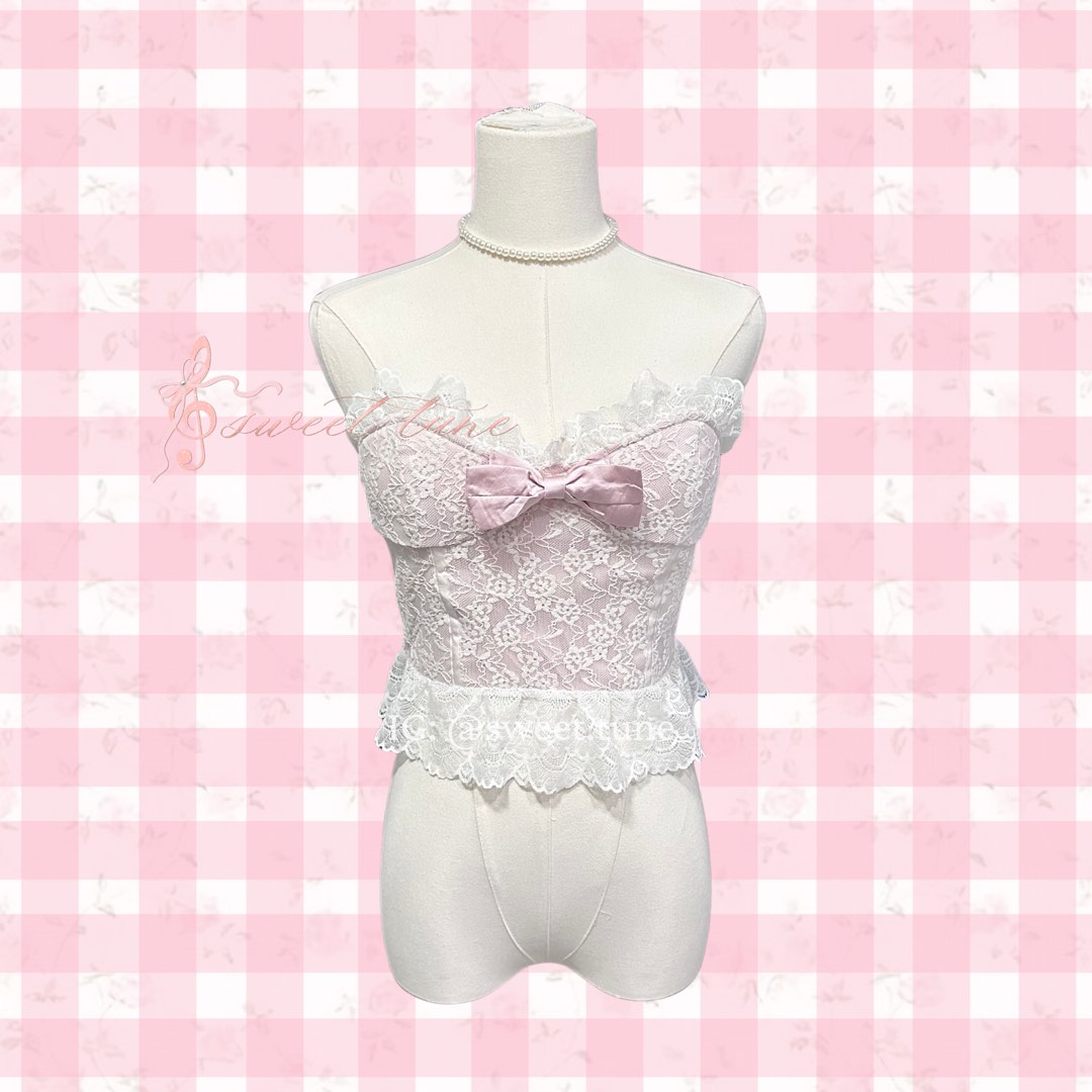 pink embroidered floral lace bow bustier Liz Lisa/Tralala/Axes Femme ...