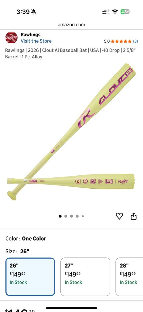 Rawlings 2026 Clout Ai Baseball Bat - 26 inch, USA baseball standard ...