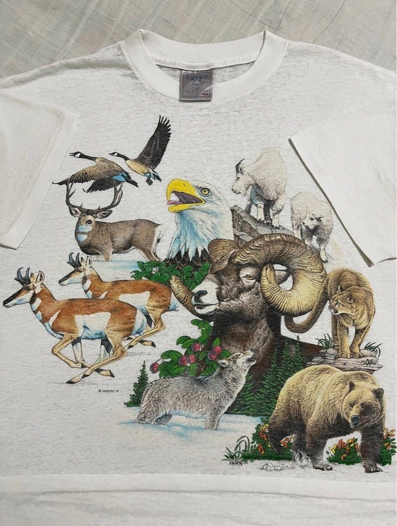 Vintage 1991 Habitat x Animal Graphic Paper Thin Tee, Men's Fashion ...