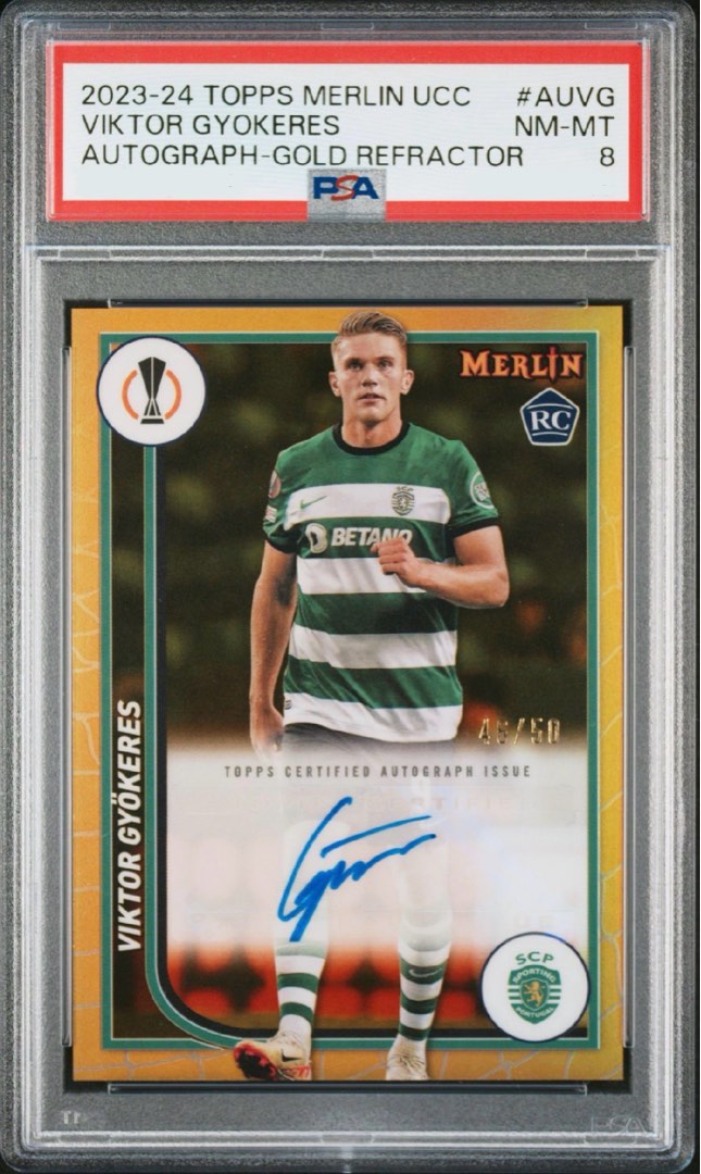 2023-24 Topps Merlin Viktor Gyokeres RC Autograph Gold Refractor PSA 8 ...