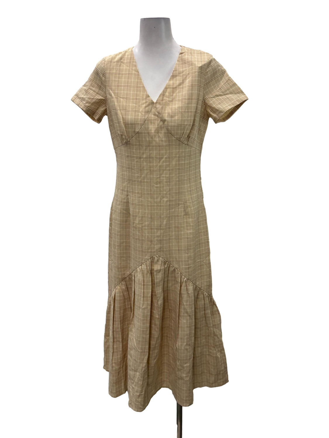 Ninth Beige And Brown Grid Pattern V-Neck Maxi Dress, Women's Fashion ...