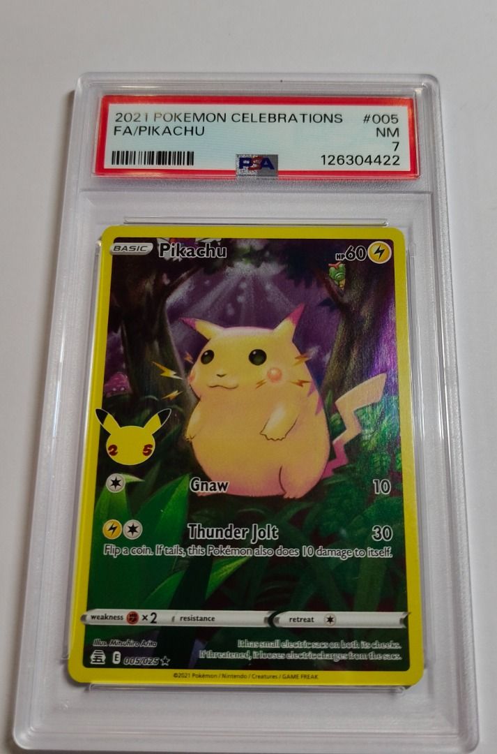 POKEMON Celebrations 2021 ENG FA/ Pikachu 005/025 PSA 7, Hobbies & Toys, Toys & Games on Carousell