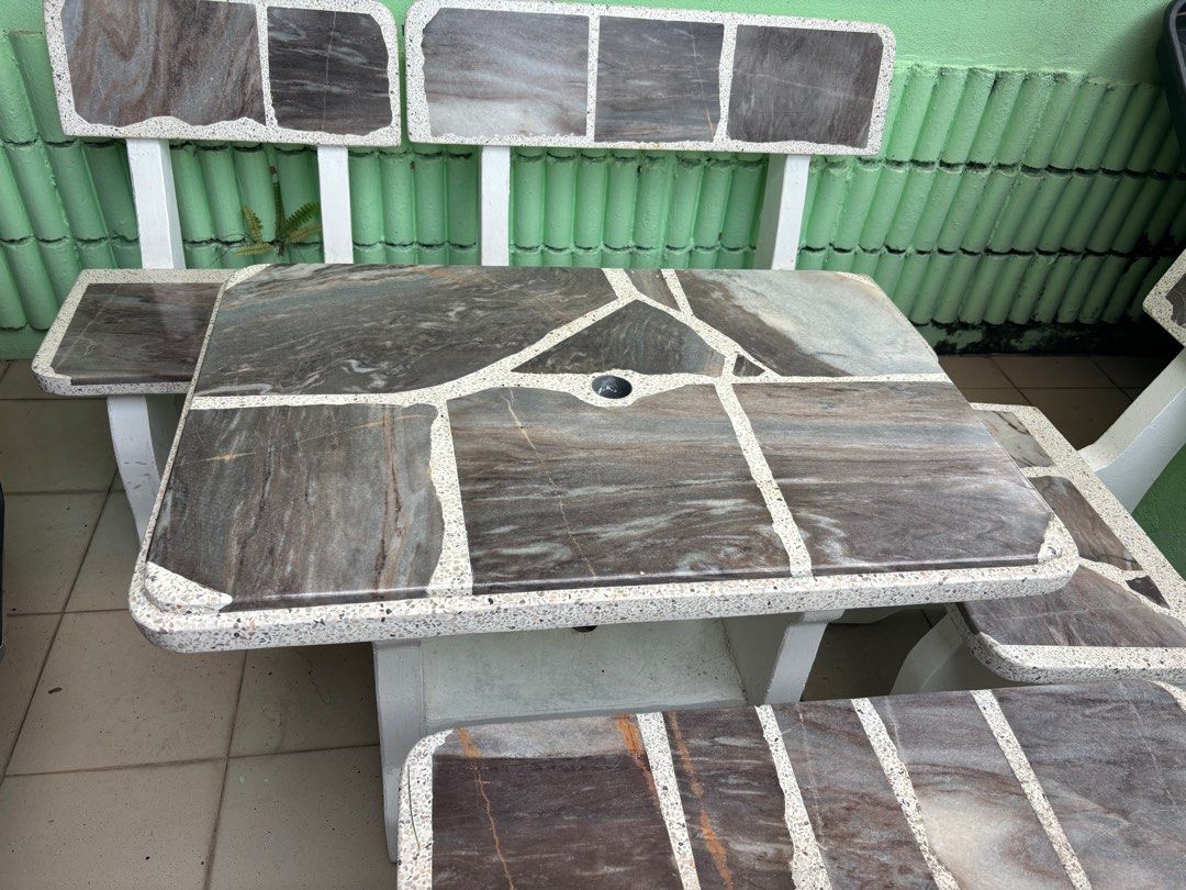 set meja batu terazzo marble, Furniture & Home Living, Outdoor ...