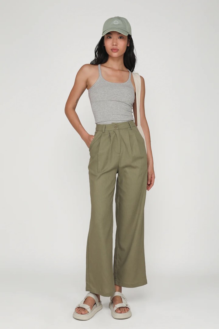 The Tinsel Rack TTR Kason Pleated Linen Pants in Olive Lovet, Women's ...