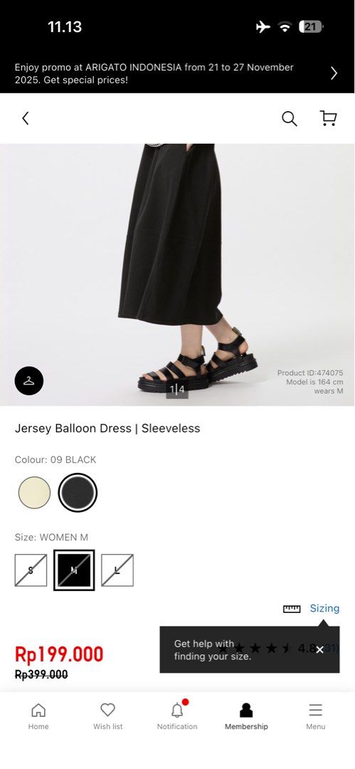 UNIQLO Balloon Dress Black (size M), Fesyen Wanita, Pakaian Wanita ...
