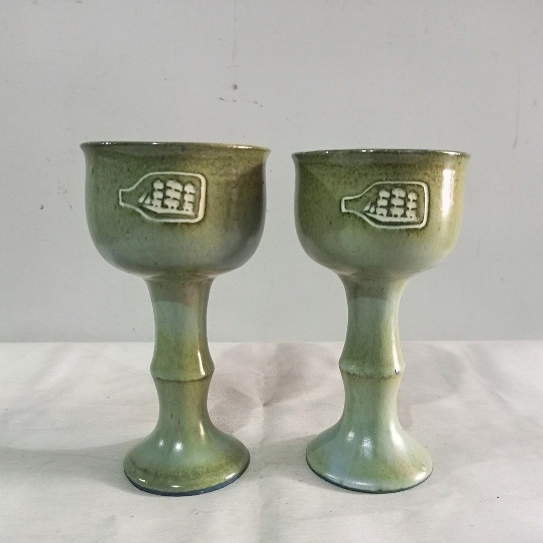 Vintage 2 Water Goblets 1981 Ceramic Stemware • Gelas/Cawan Keramik ...