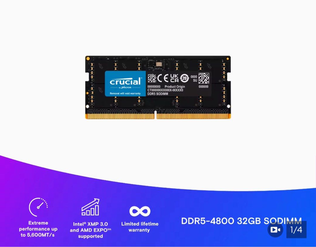 Crucial DDR5-4800 32GB SODIMM RAM, Computers & Tech, Parts ...