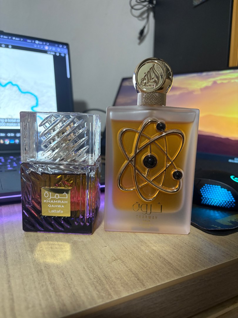 Lattafa Khamrah Qahwa & Tharwah Gold Perfume Set, Beauty & Personal ...