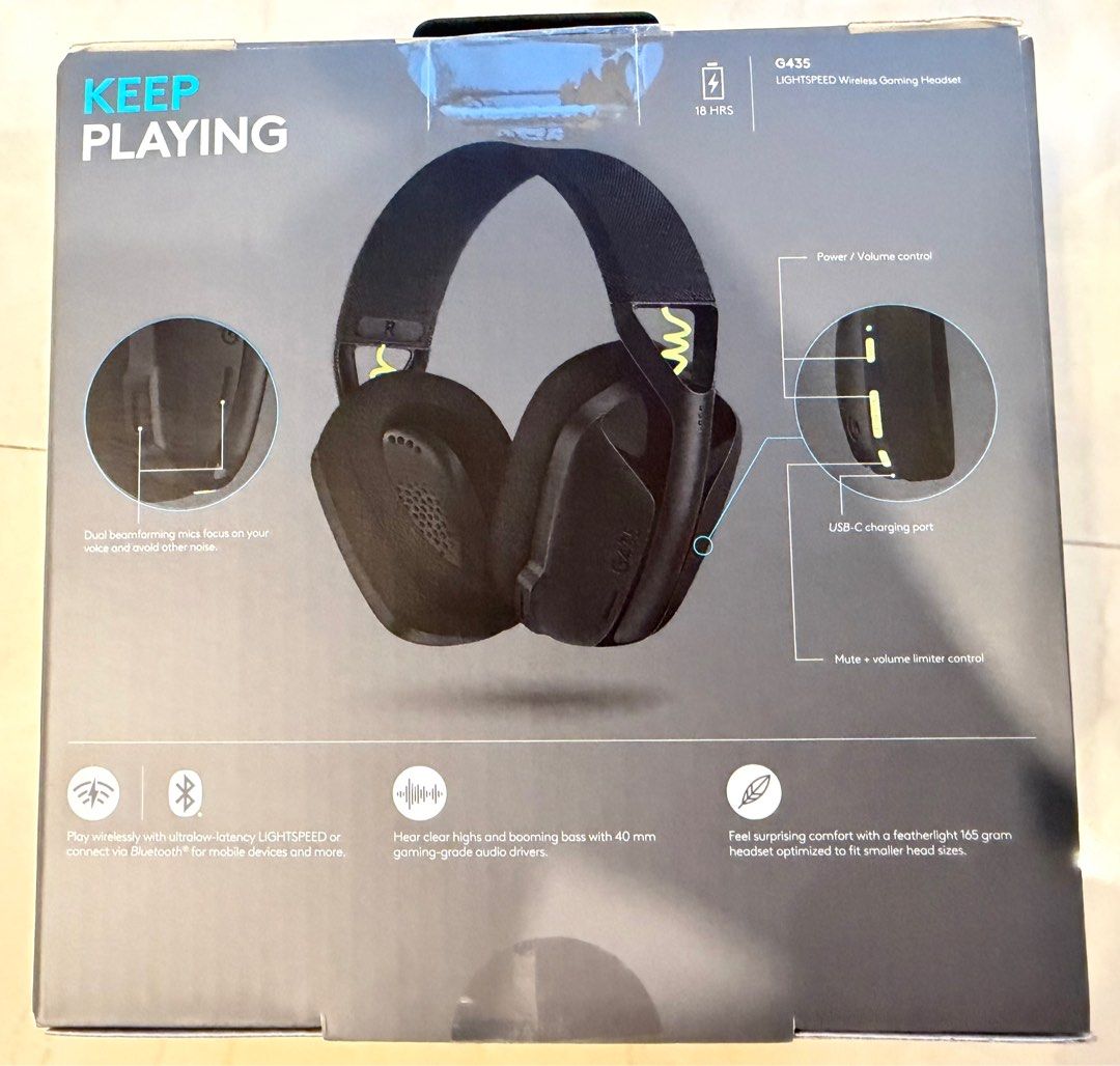 Logitech G435 Wireless Gaming Headset - Black, Audio, Headphones ...