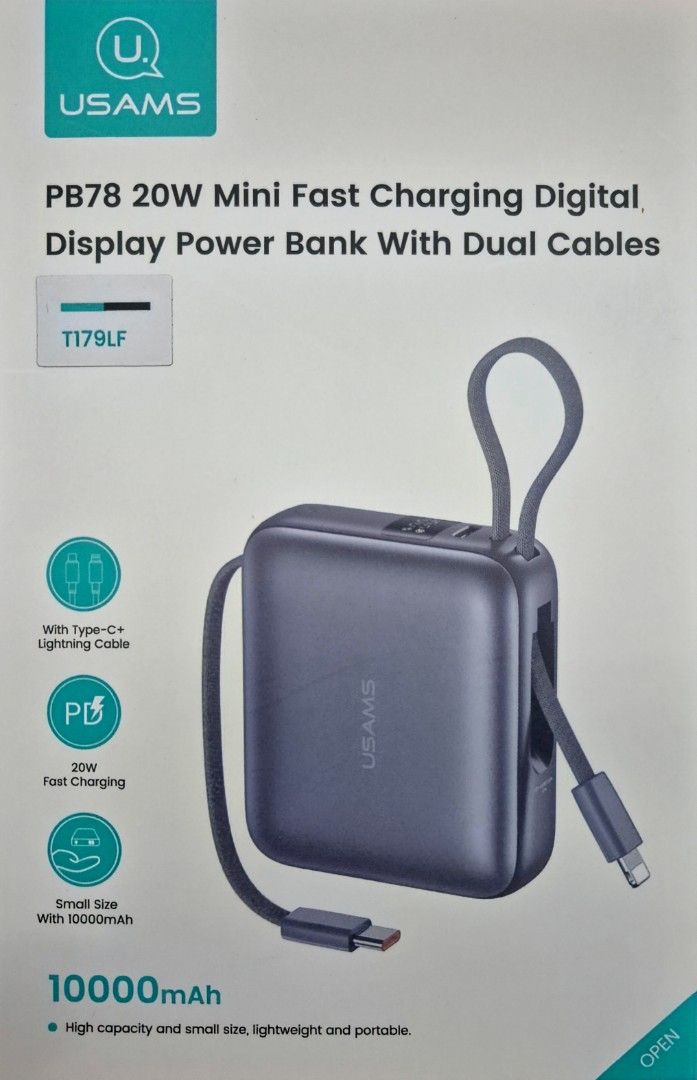20W mini fast charging ｜Digital Display power bank with dual cables ...