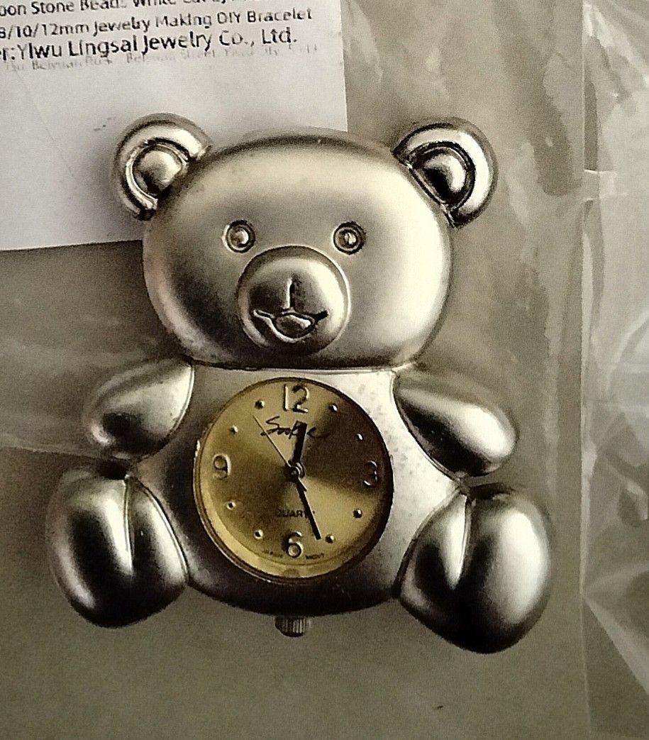 Vintage Minature Brass Quartz Clock - Teddy Bear / with NEW BATTERY ...