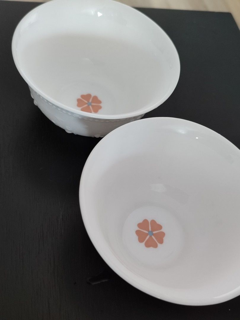White Ceramic Rice Bowls with Floral Design, Furniture & Home Living ...