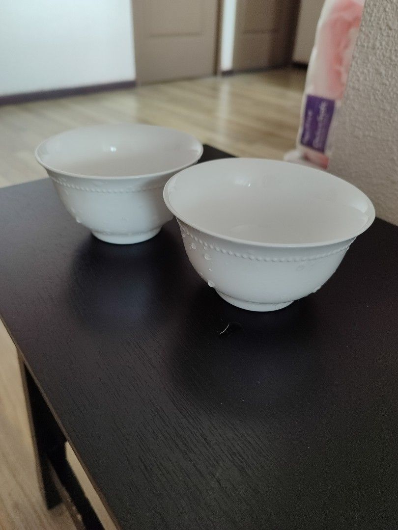 White Ceramic Rice Bowls with Floral Design, Furniture & Home Living ...