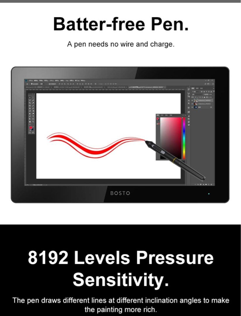 BOSTO 16HD 15.6 Inch IPS Graphics Drawing Tablet Display Monitor 1920 * ...