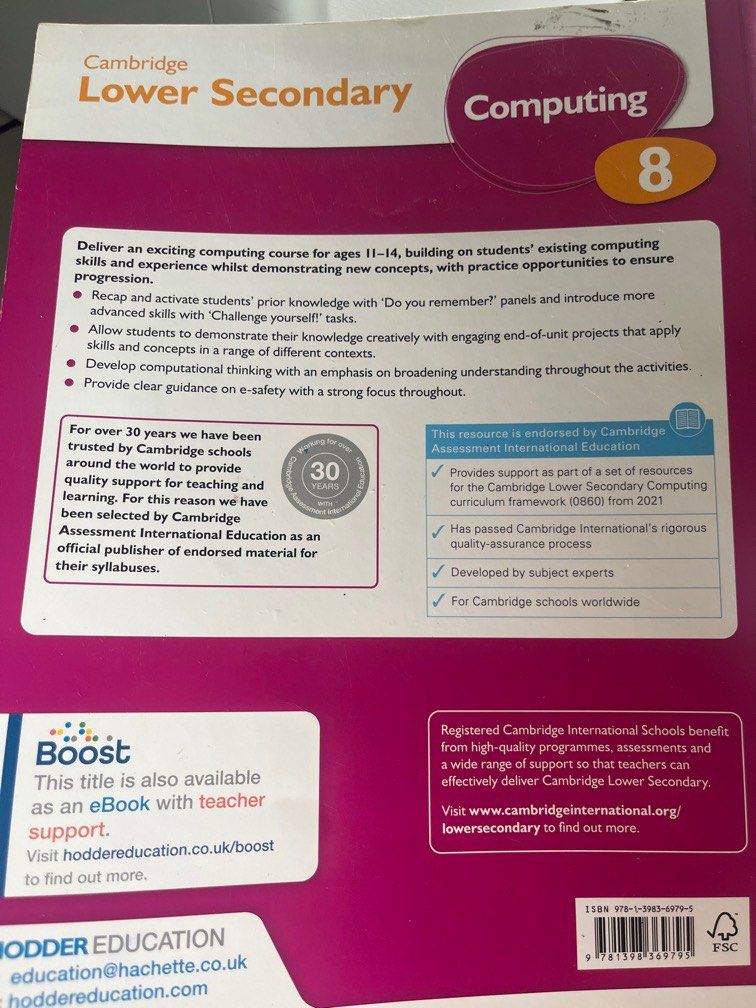 Computing 8 textbook Year 8 Cambridge Lower Secondary, Hobbies & Toys ...