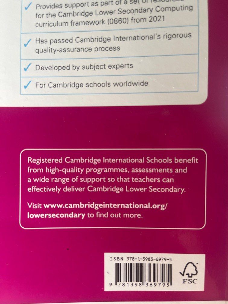 Computing 8 textbook Year 8 Cambridge Lower Secondary, Hobbies & Toys ...