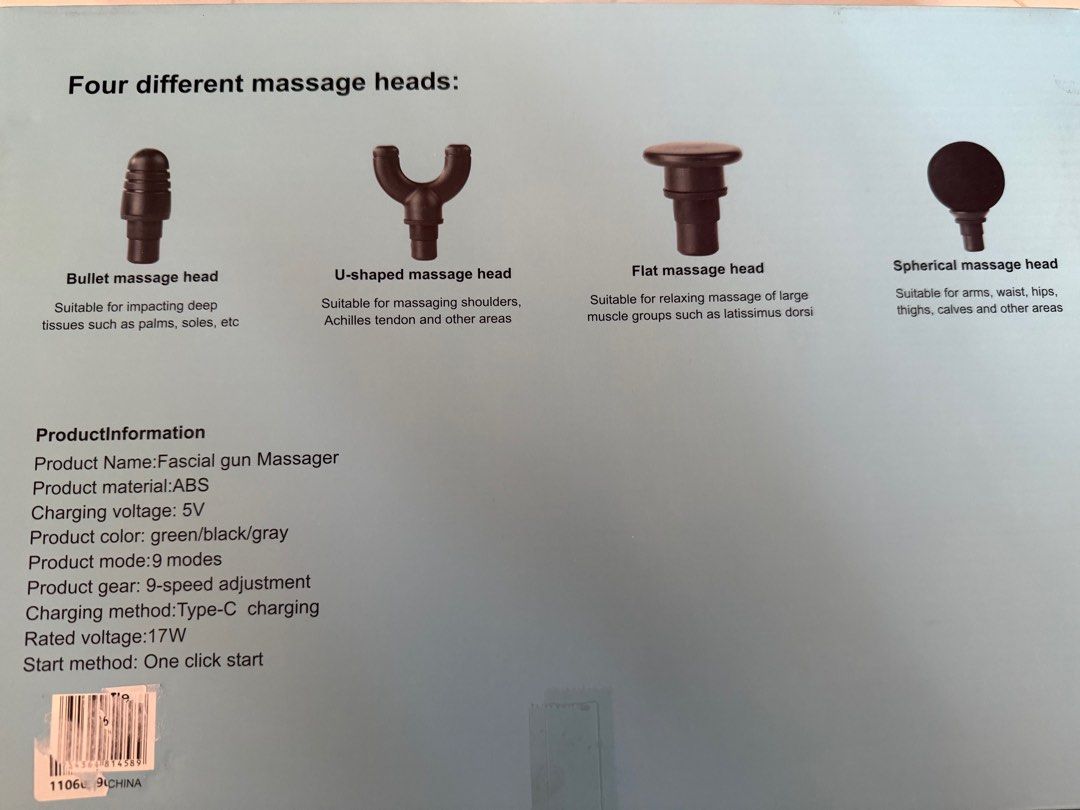 Fascial Gun Massager - 9 Speed, 4 Heads, Health & Nutrition, Massage ...