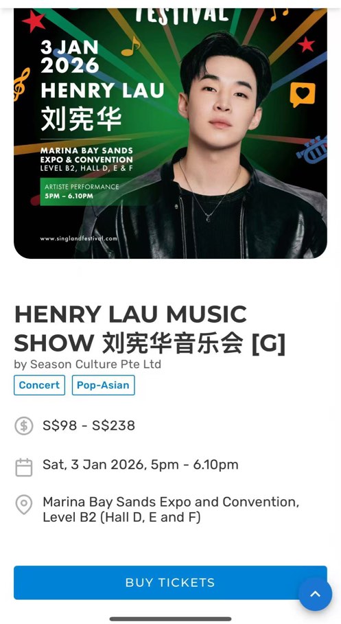 Henry Lau Music Show Concert Ticket - VIP, Tickets & Vouchers, Event ...