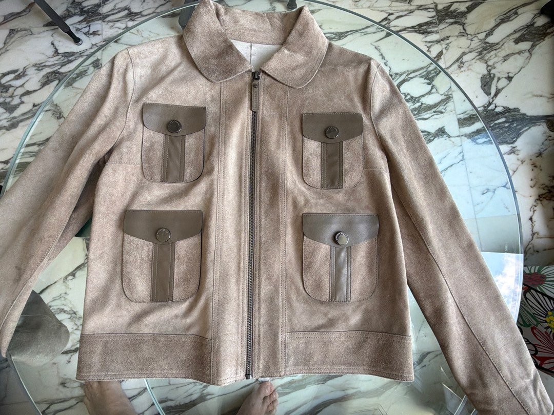 Longchamp Suede Leather Jacket - Size 36, Women's Fashion, Coats ...