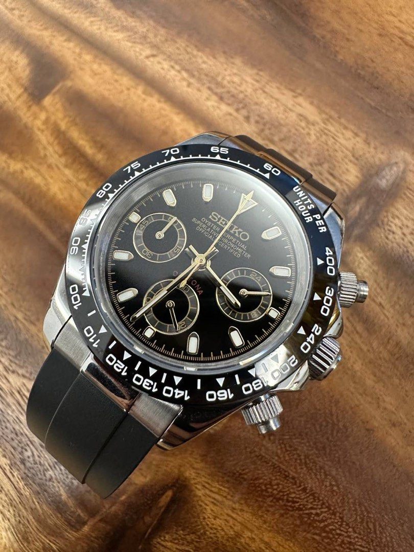 Seiko Mod Daytona Black Dial Rubber Strap, Men's Fashion, Watches ...