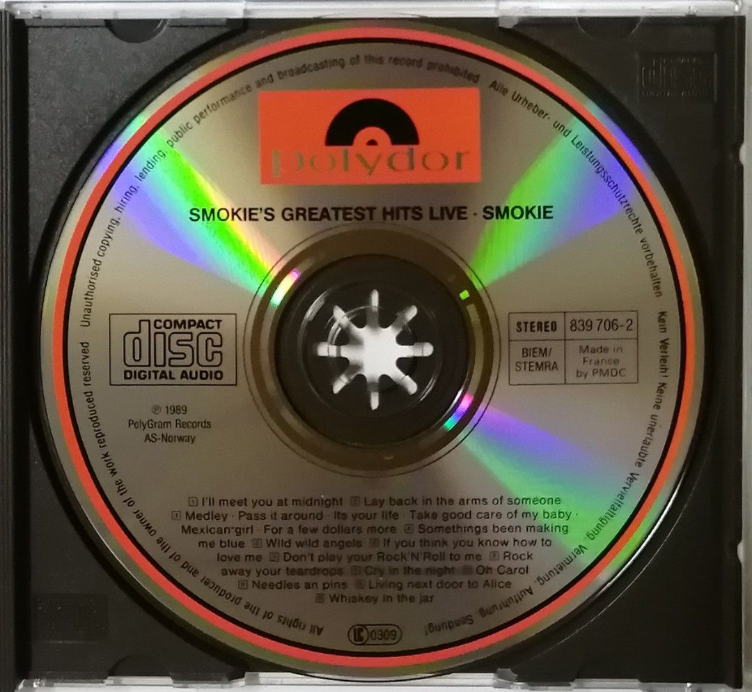 Smokie Greatest Hits Live 1989 France PMDC CD (559), Hobbies & Toys ...