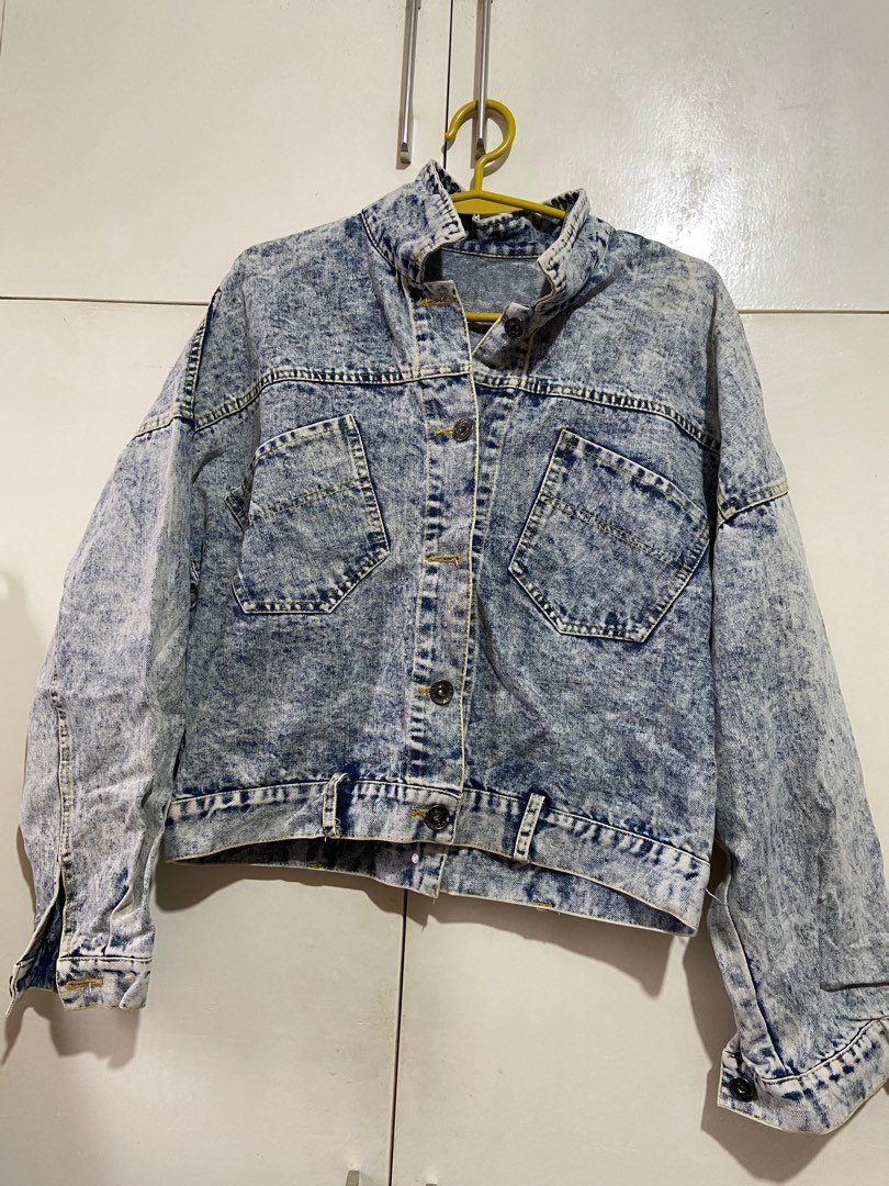 Acid Wash Denim Cropped Jacket, Women's Fashion, Coats, Jackets and ...