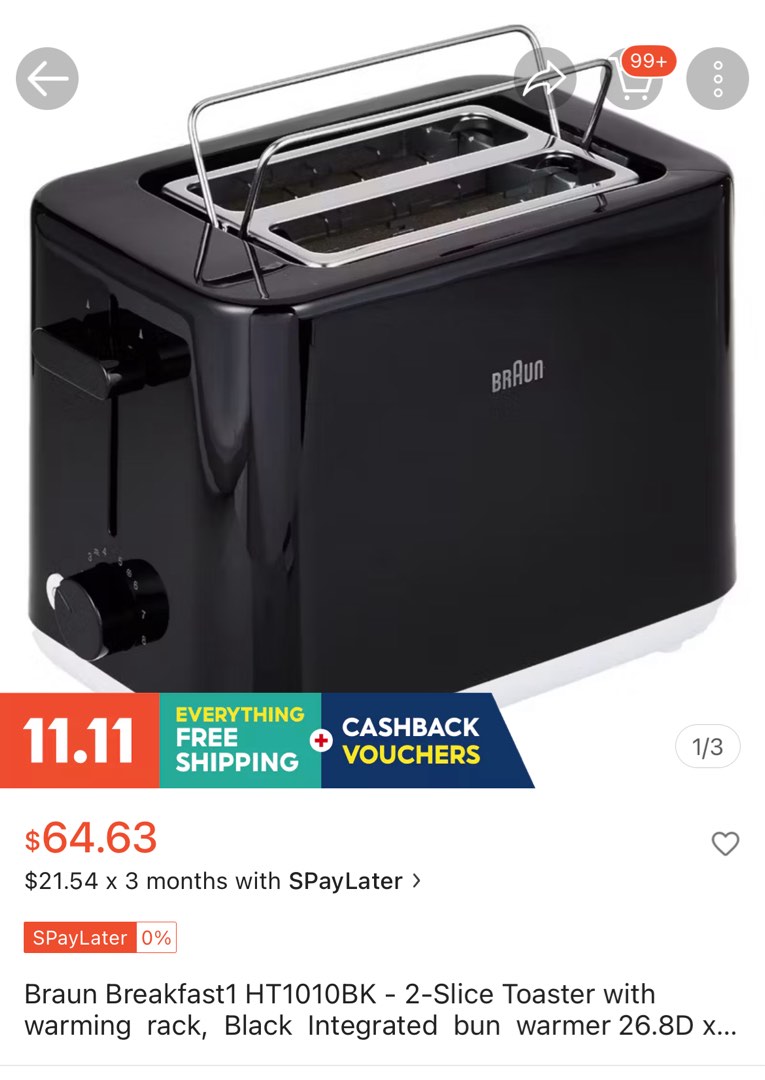 Braun Breakfast- 2-Slice Toaster with warming rack, Black, TV & Home ...