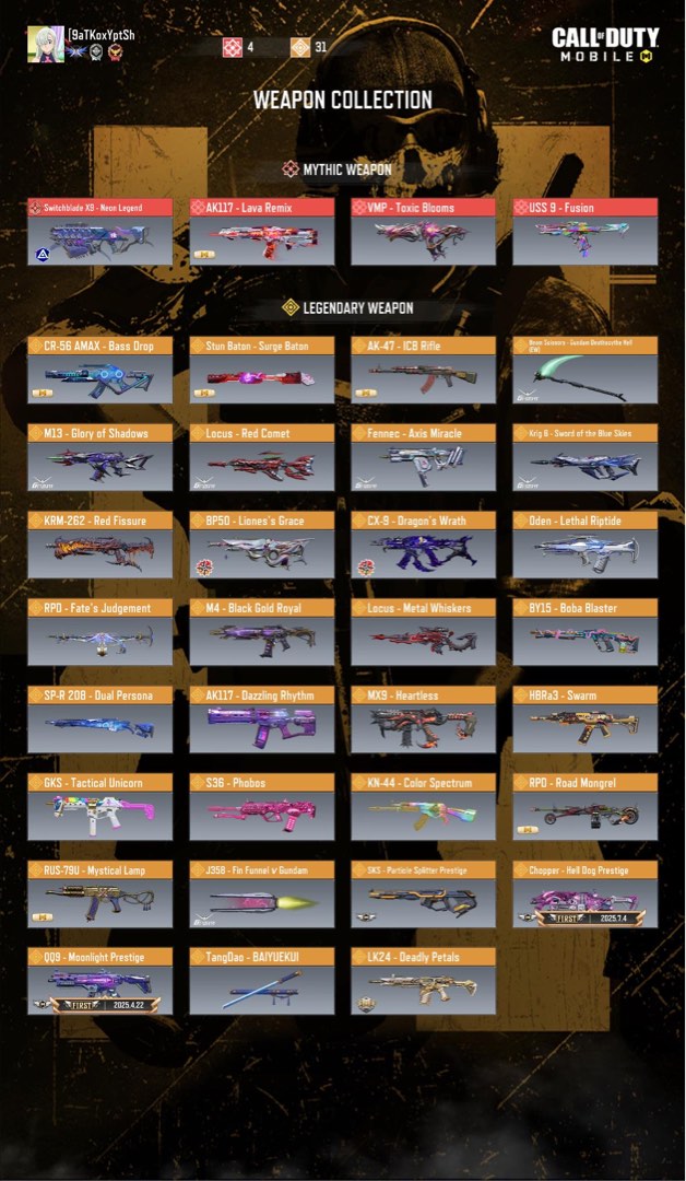 COD Mobile Weapon Collection - Mythic & Legendary, Video Gaming, Video ...